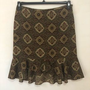 LOFT | Skirts | Loft Brown Print Ruffled Hem Wool Skirt | Poshmark